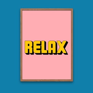 Pink & Yellow "relax" Art Print, Bold Pop Art Print, Bright Artwork for ...