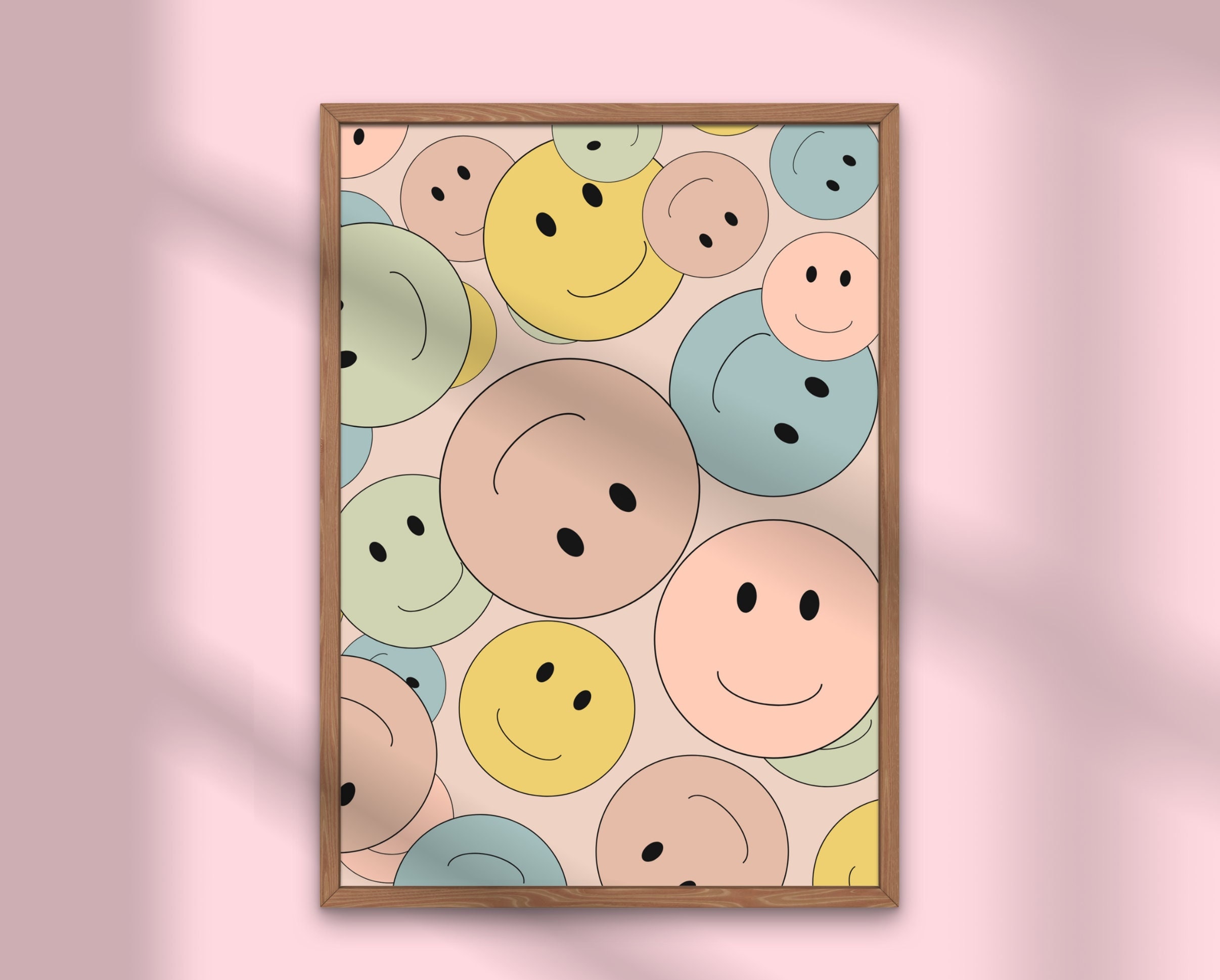 Smiley Face Art Print, Retro 1990'ss/y2k Smile Artwork, Trendy Pastel ...
