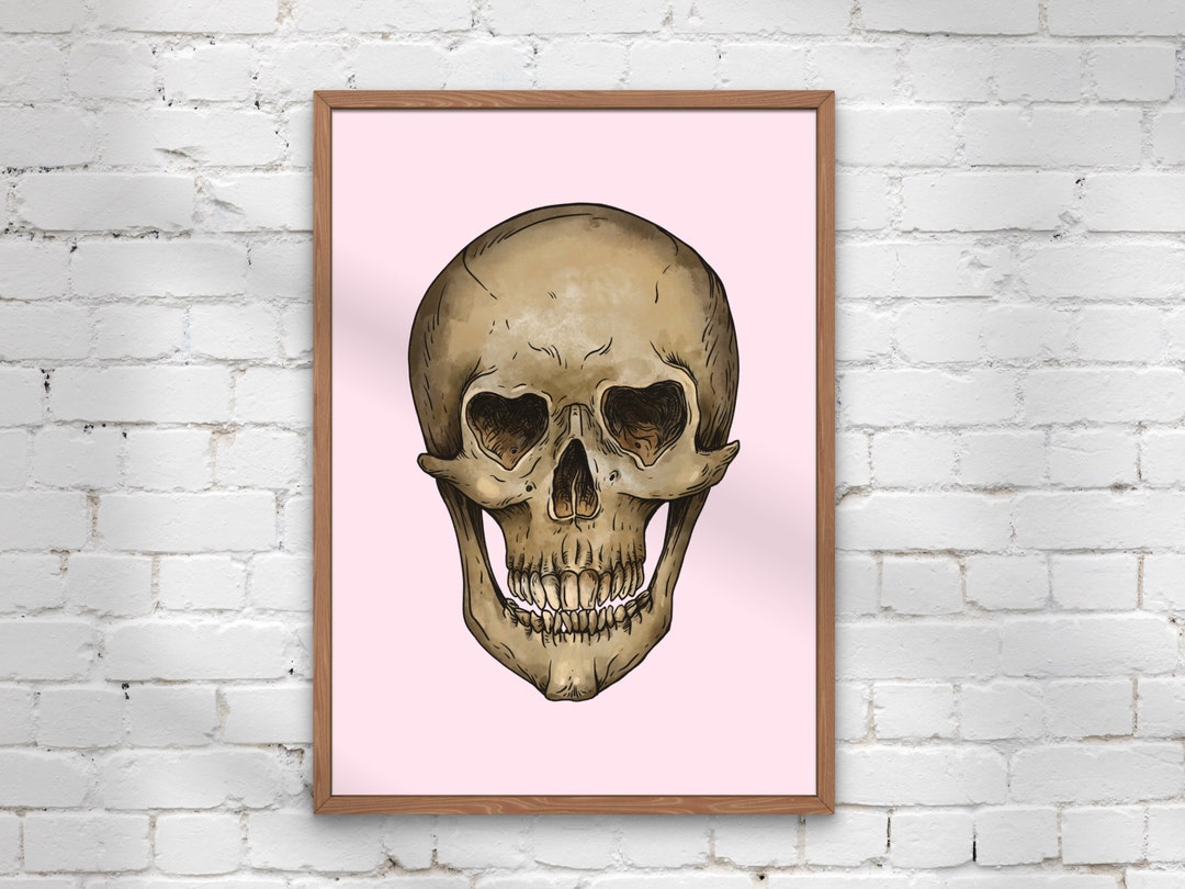 Pink Skull Art Print | Pink Halloween Wall Art Print, Cute Skull Art ...