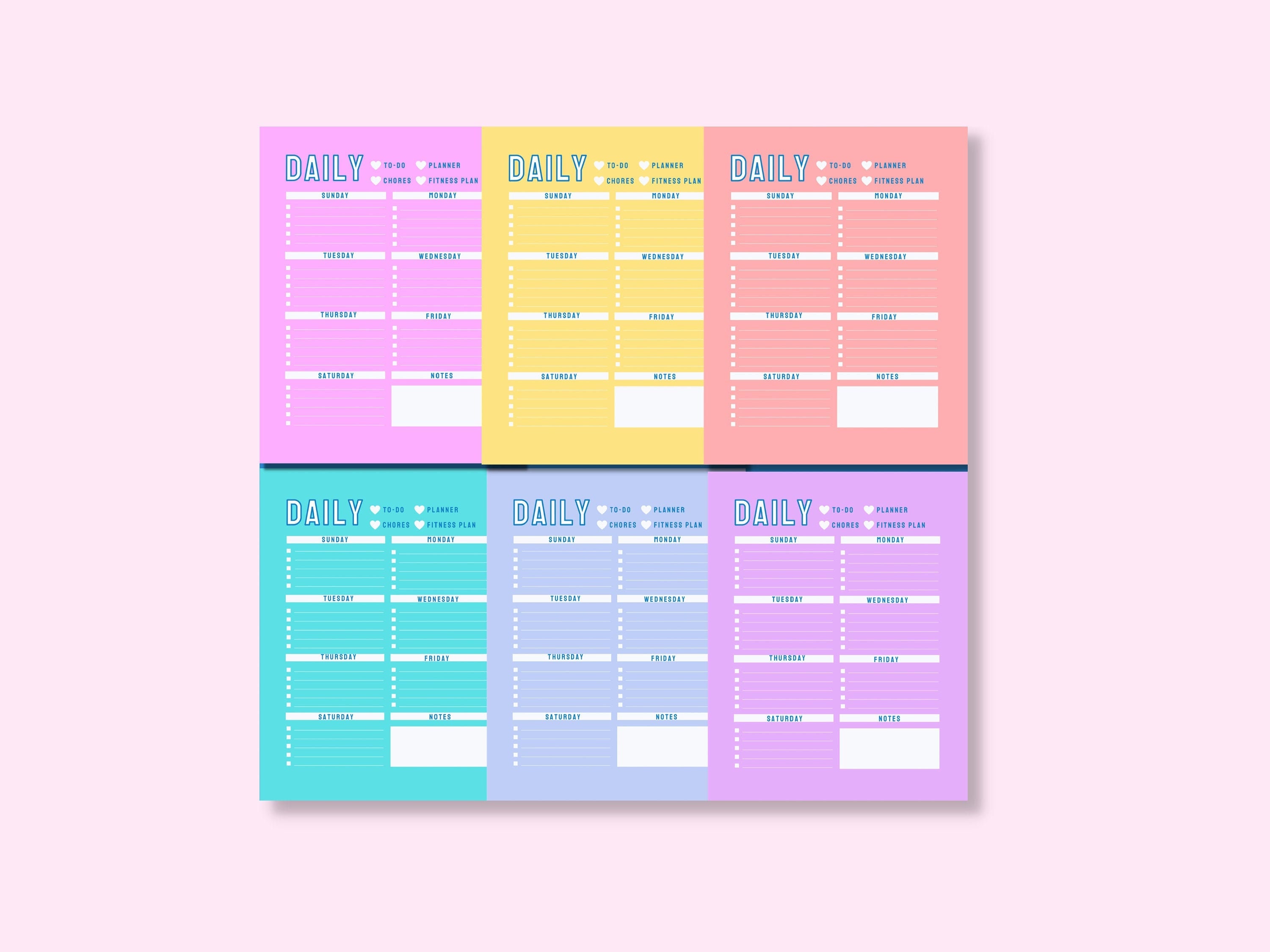 Colorful Daily Planner Daily Goals Fitness Tracker Chore - Etsy UK