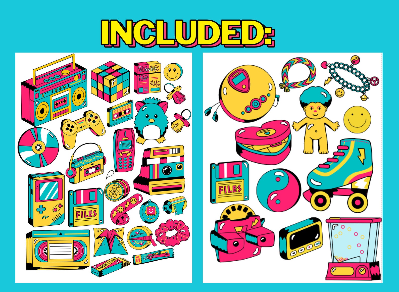90's Retro Clipart Printable Stickers Retro Graphics, Nineties PNG ...