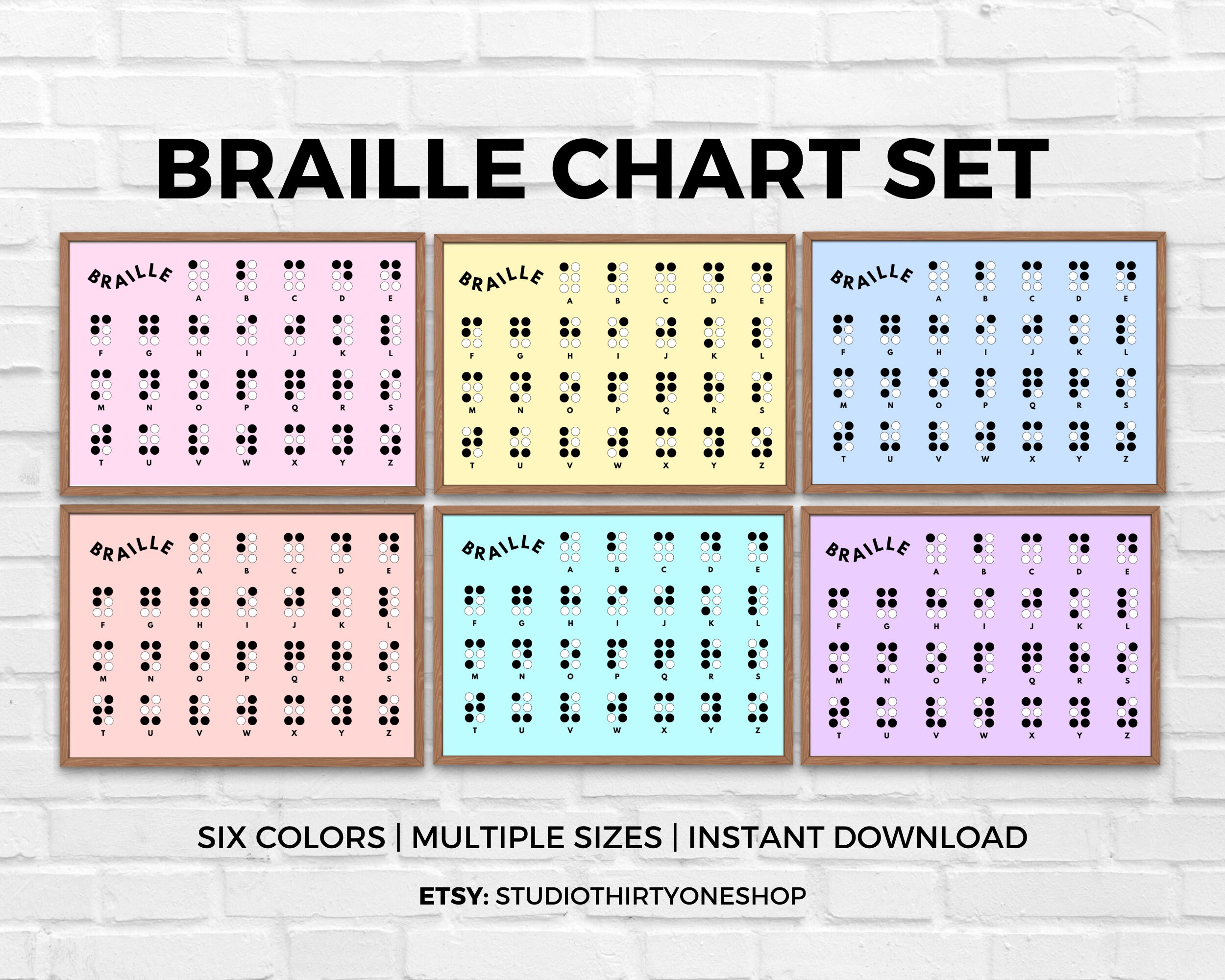 Braille Alphabet Chart Sets Classroom Homeschool Posters - Etsy UK