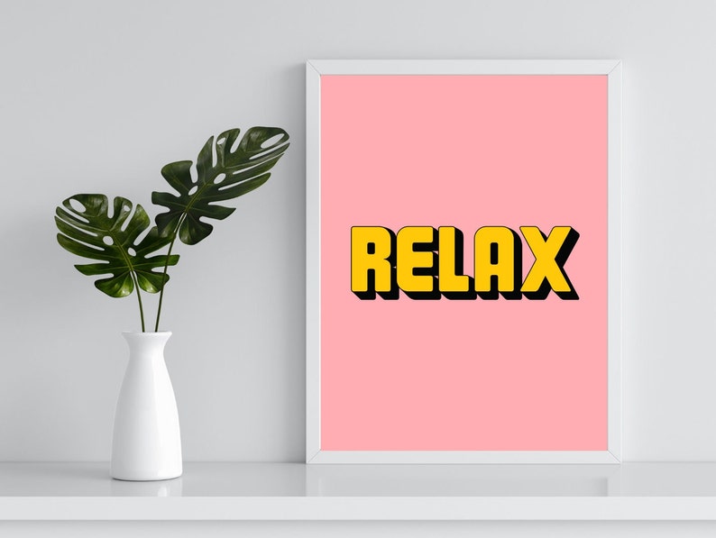 Pink & Yellow "relax" Art Print, Bold Pop Art Print, Bright Artwork for ...