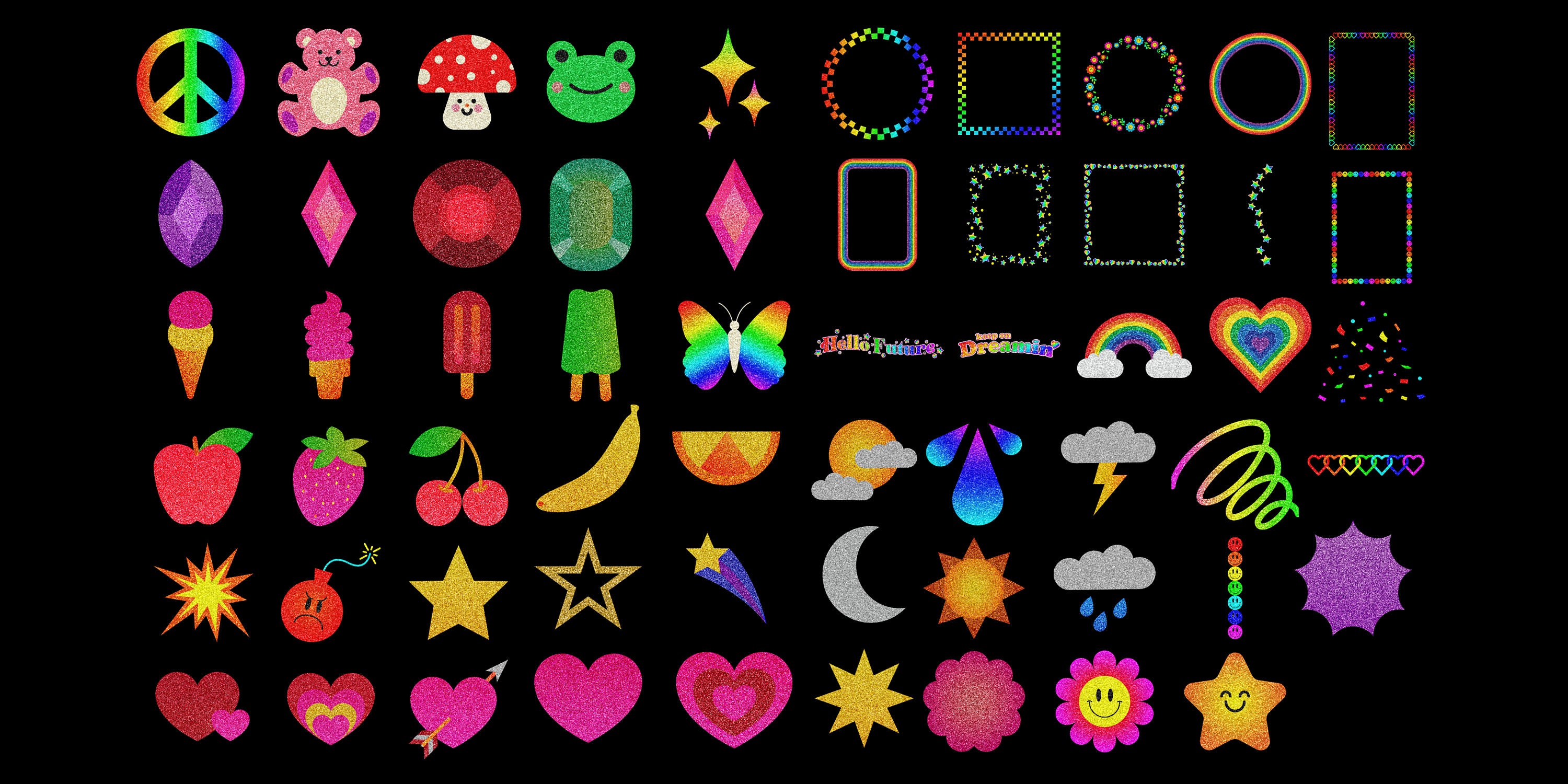 Retro Glitter Graphics PNG Set, Vintage 80s/90s/00s Y2K Clipart ...