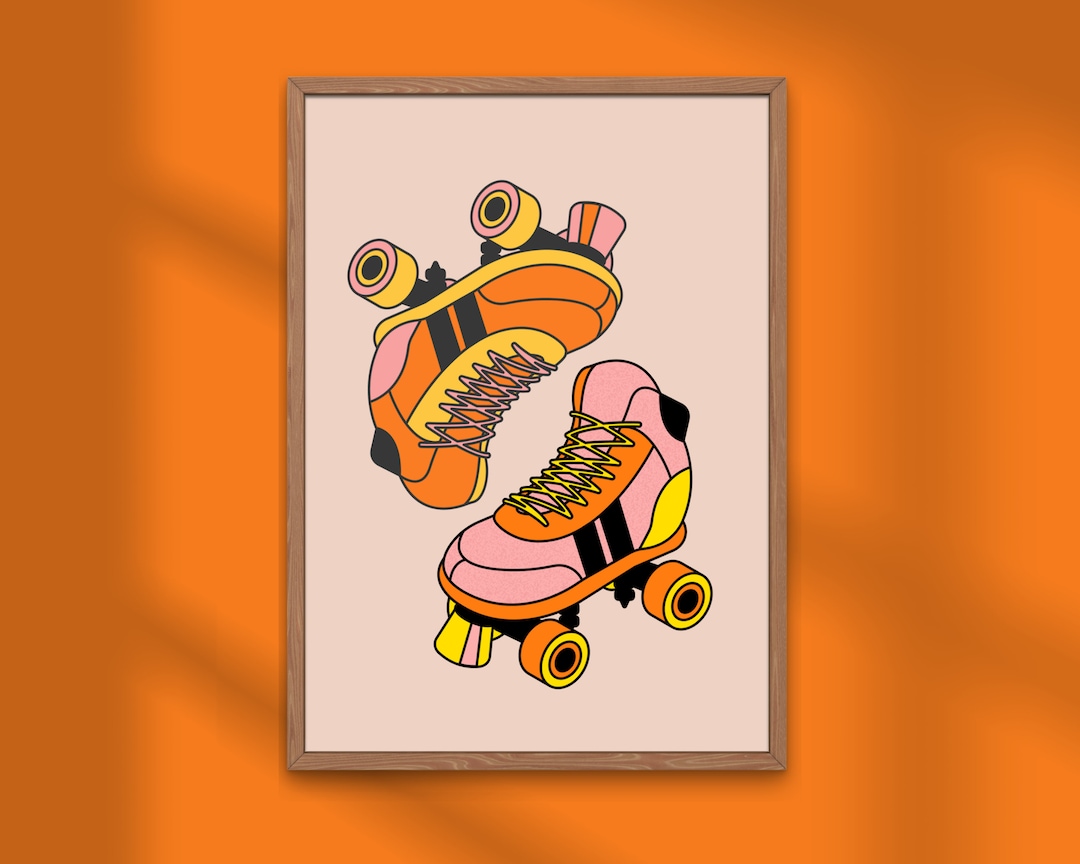 Retro Roller Skate Art Print, Vintage Roller Skate Artwork, Wall Art ...