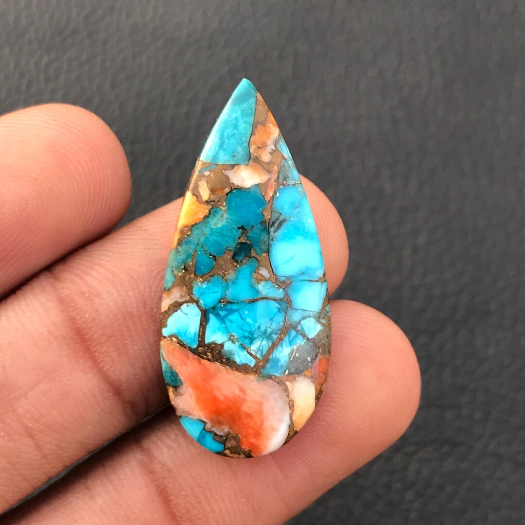 Arizona Mohave Turquoise With Spiny Oyster Cabochon... Pear Cabochon ...
