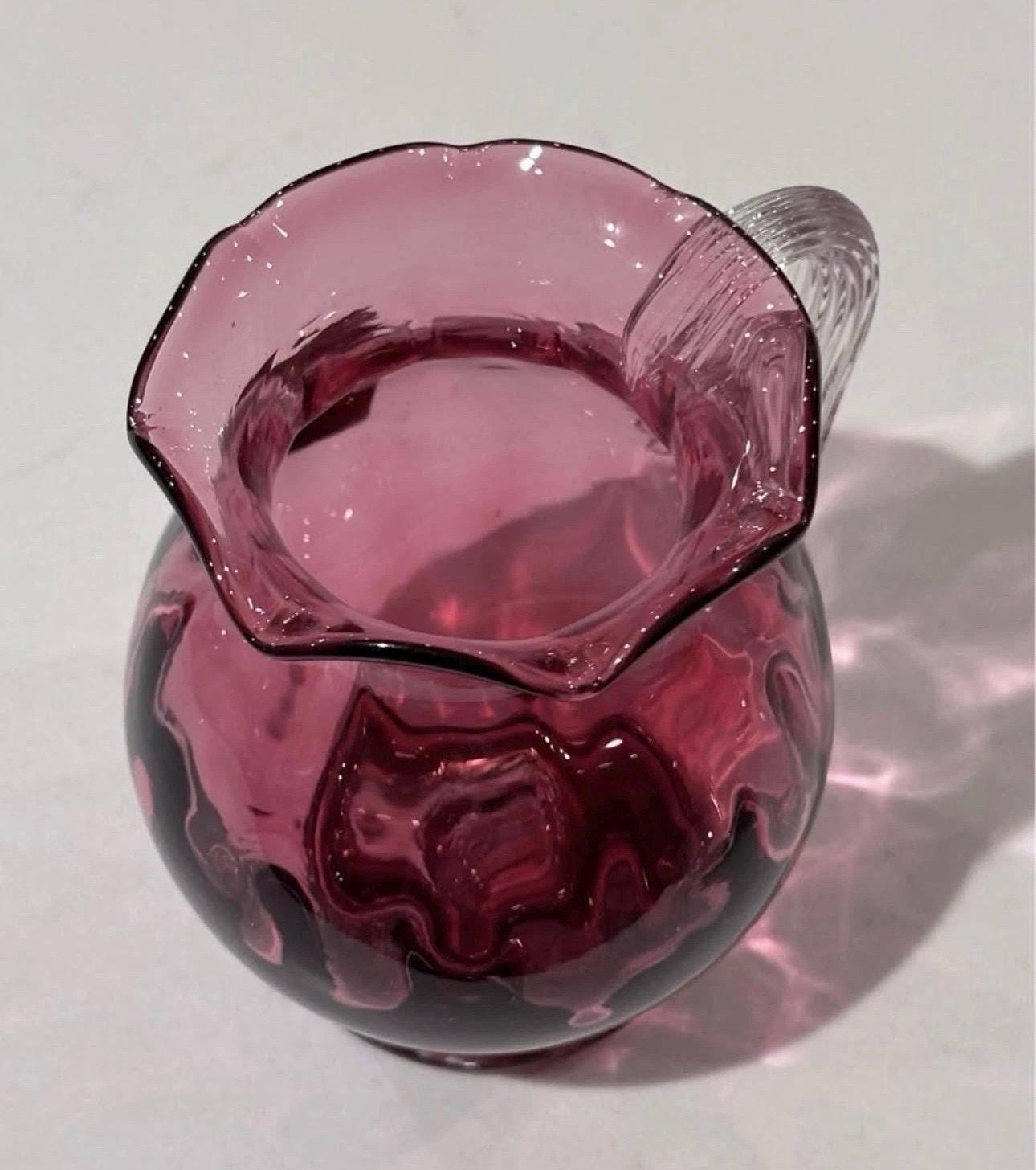 Vintage Pilgrim Cranberry Optic Glass Ruffled Edge Clear Handle Bud ...