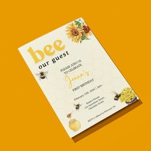 Bee Our Guest Birthday Party Invitation Template - Editable Printable ...