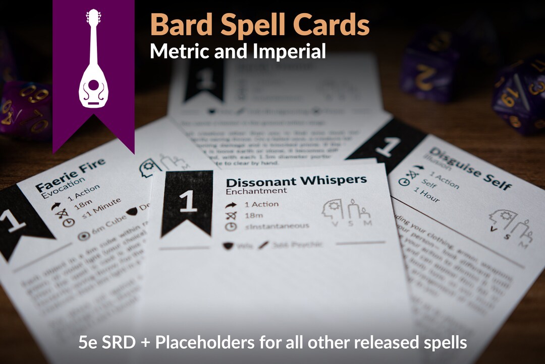 Bard Spell Cards | Metric and Imperial | SRD + Placeholders | Dnd 5e - Etsy
