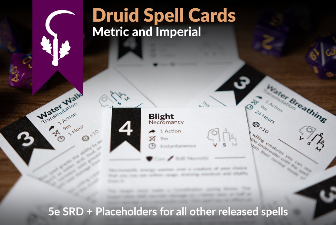 Druid Spell Cards including Circles Metric and Imperial - Etsy