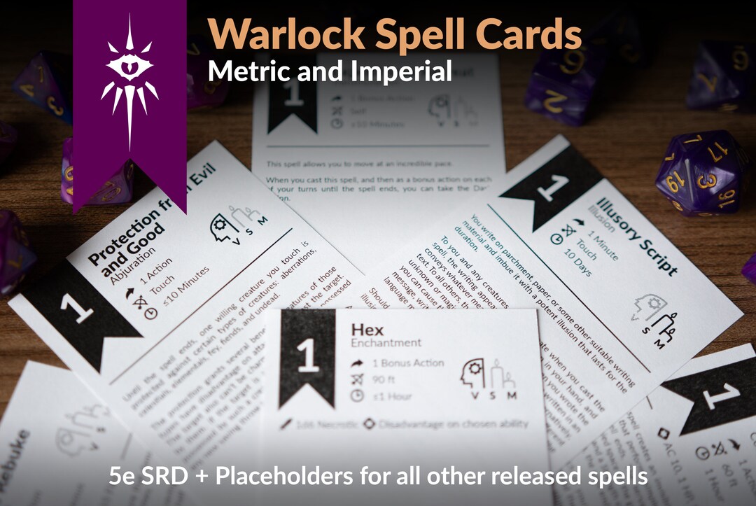 Warlock Spell Cards (including Patrons) | Metric and Imperial | OGL ...