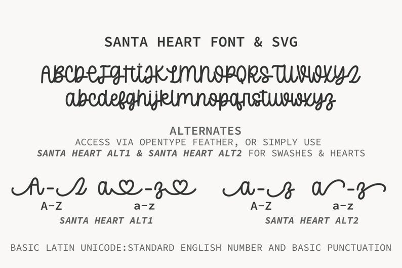 Christmas Script Font SVG | Santa Heart Cursive, Swashes (digital ...