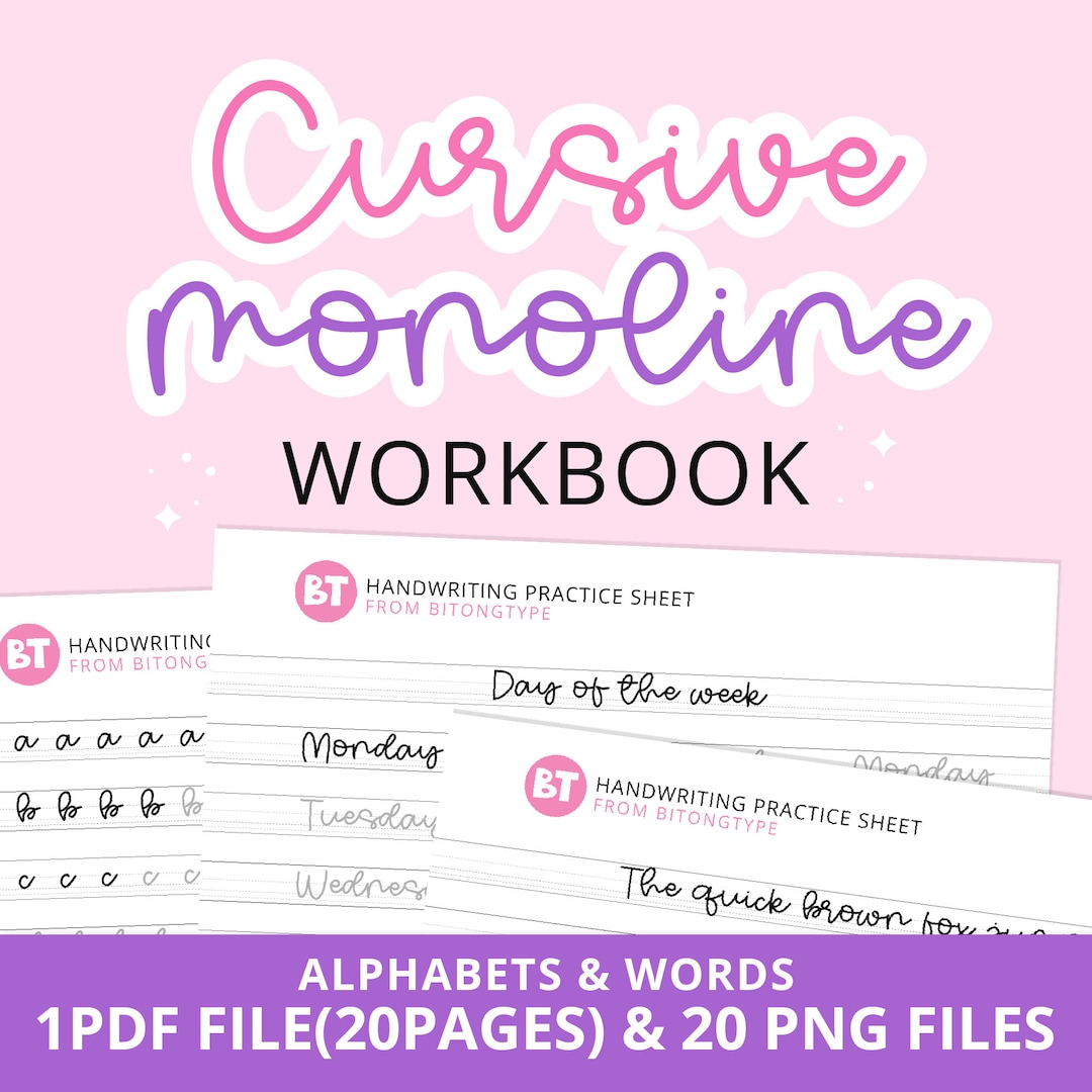 Cursive Monoline Handwriting Practice Sheets, Handwriting Workbook, ABC ...