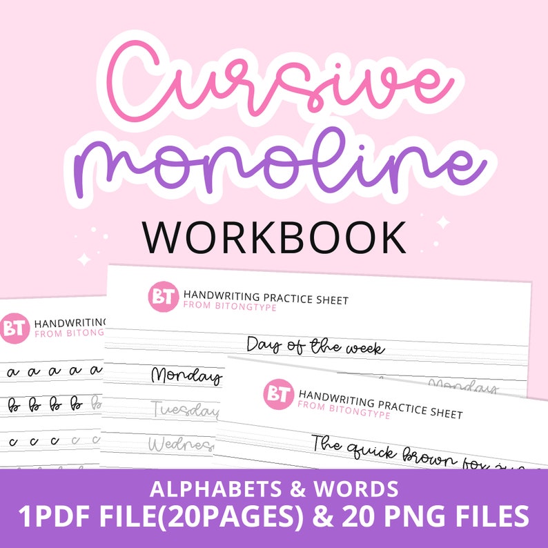 Cursive Monoline Handwriting Practice Sheets, Handwriting Workbook, ABC ...