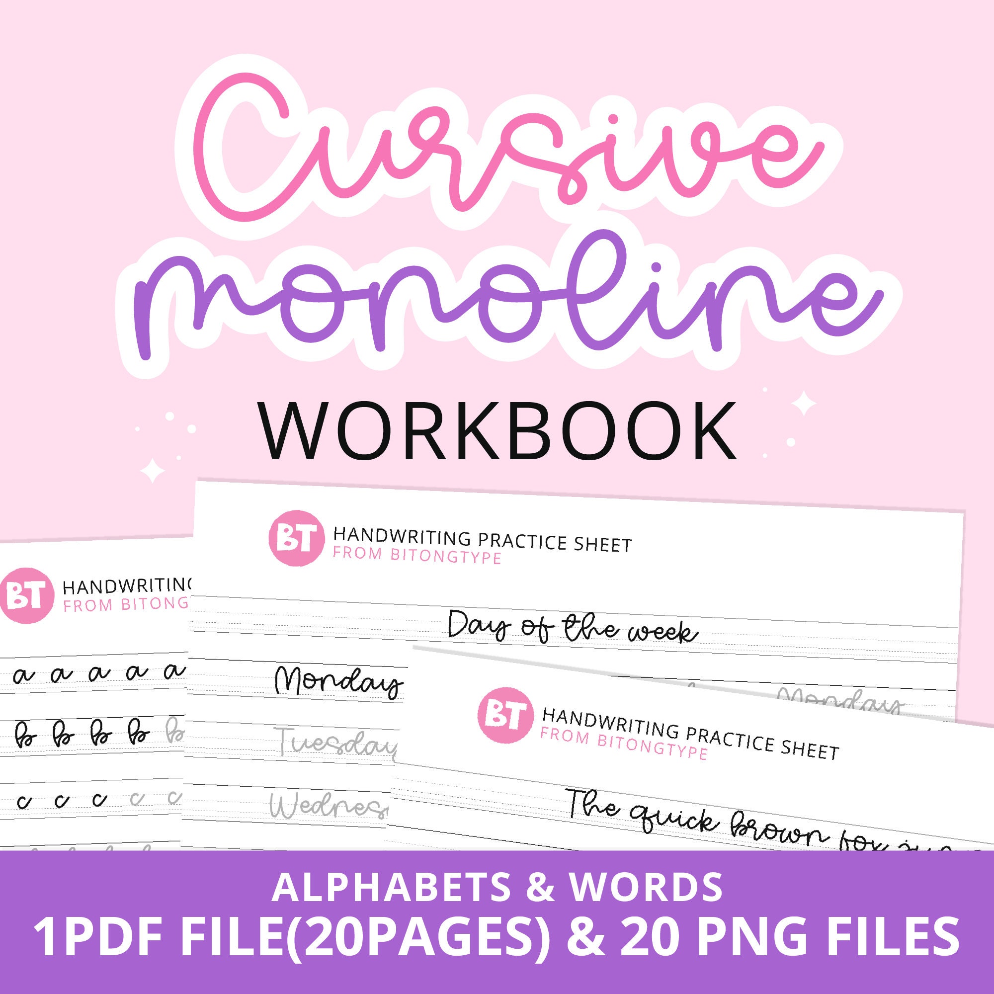 Cursive Monoline Handwriting Practice Sheets, Handwriting Workbook, ABC ...