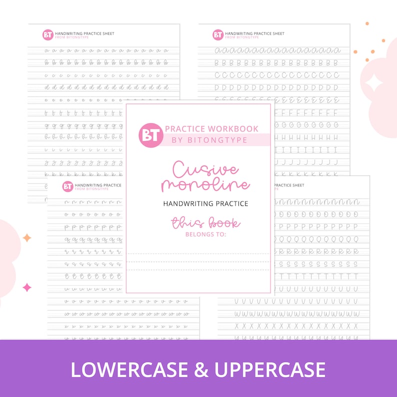 Cursive Monoline Handwriting Practice Sheets, Handwriting Workbook, ABC ...