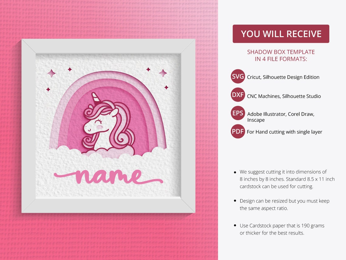 3D Unicorn Shadow Box, Baby Name Sign SVG, Rainbow Nursery Sign, Child ...