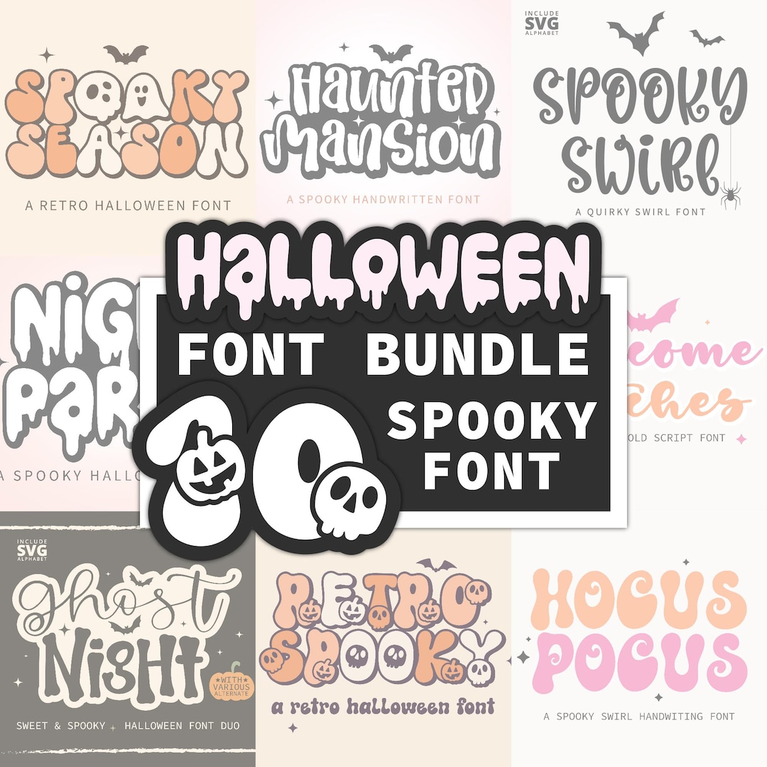 Retro Halloween Font Bundle | 10 Spooky Fonts | Dripping, Ghost, Swirl ...