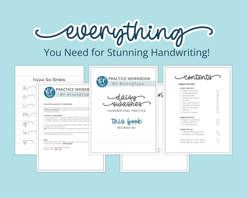 Cursive Handwriting Practice Workbook, Daisy Swashes, Procreate Brush ...