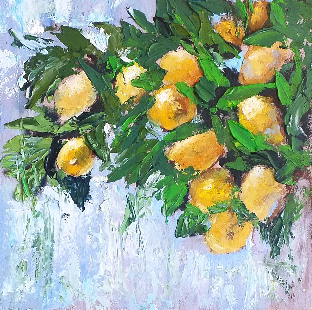 Lemon Painting Tree Original Art İmpasto Oil Painting on Panel 6 by 6 ...