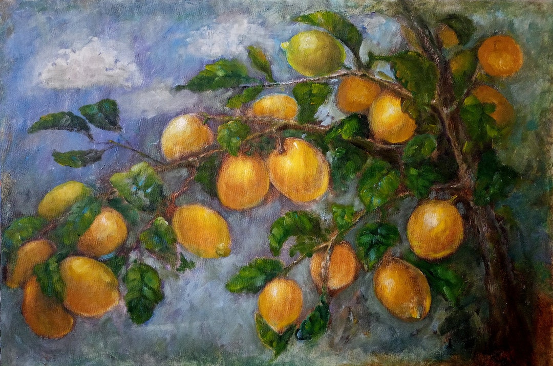 Lemon Tree Painting Fruit Original Art 16 by 24 Inches Oil Painting on ...