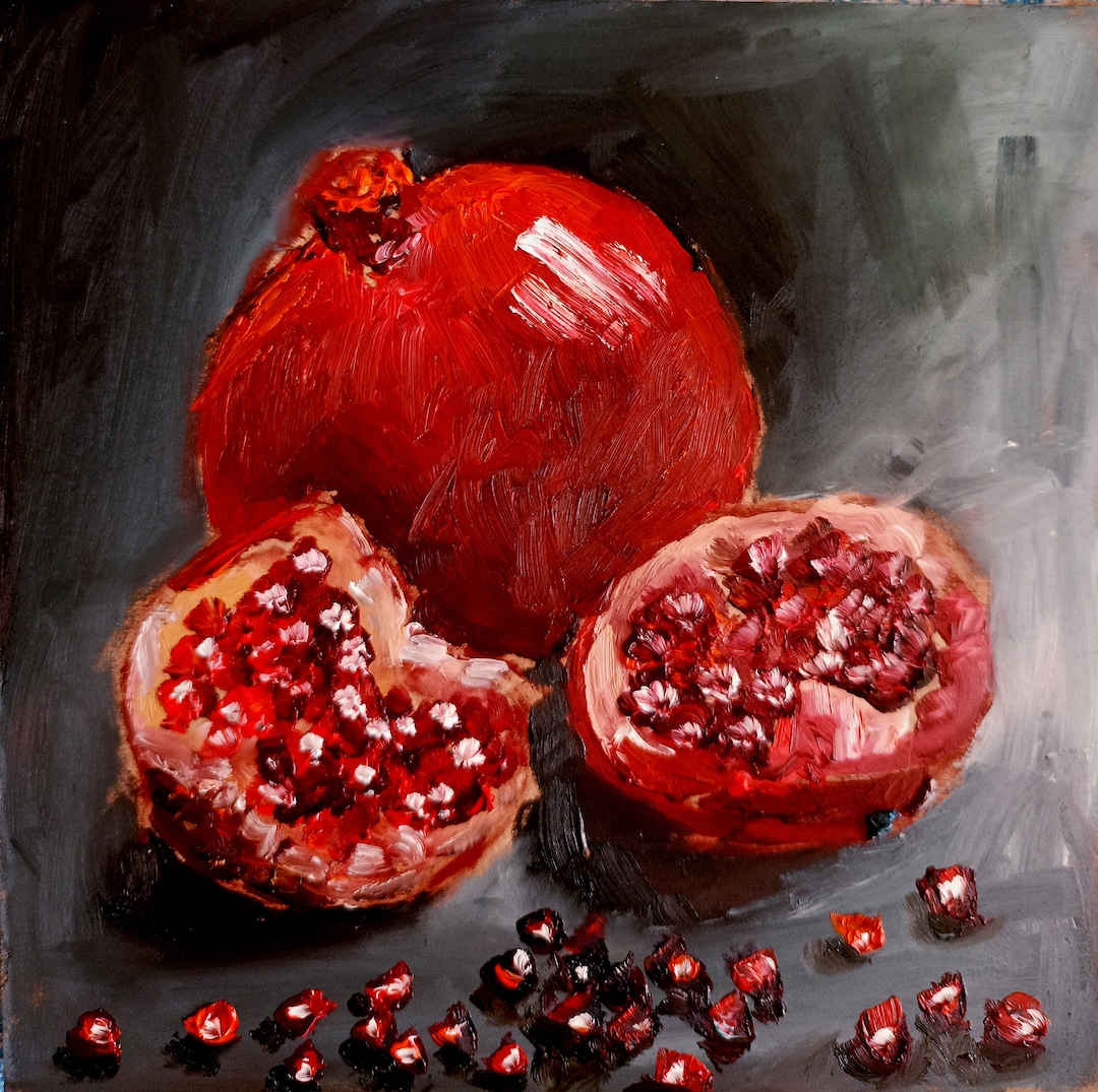 Pomegranate Oil Painting: Fruit Originsl Art Impasto (6x6 Inches ...