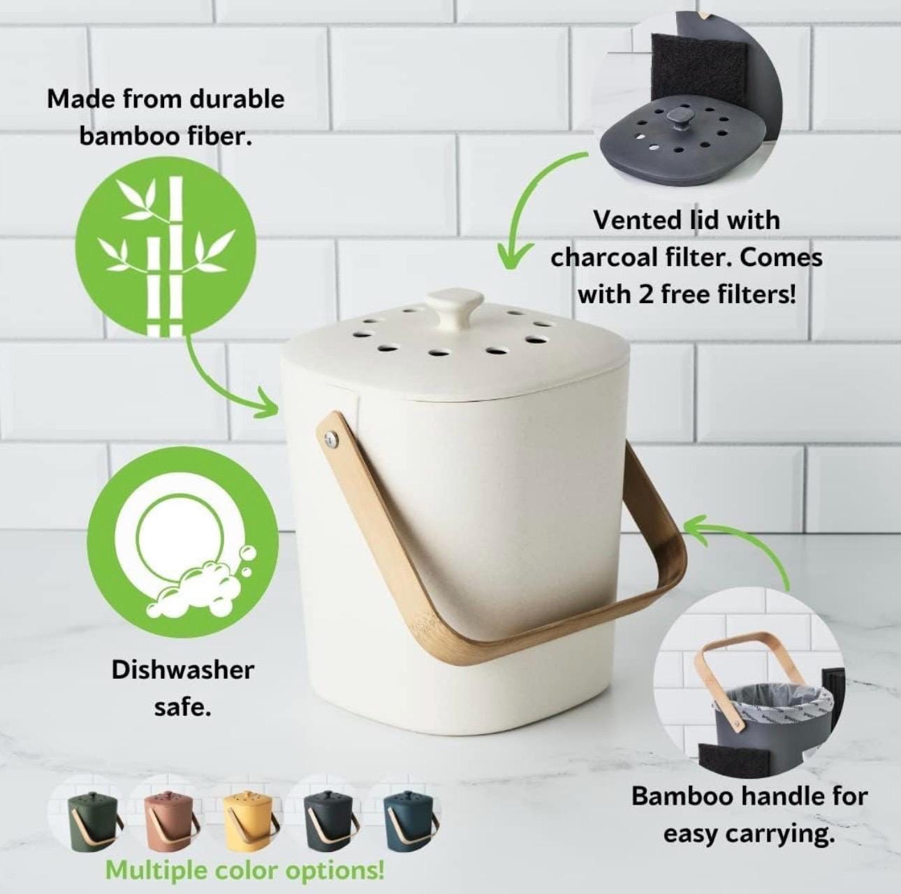 Bamboozle Luxury Indoor Food Compost Bin for Kitchen (black Charcoal ...