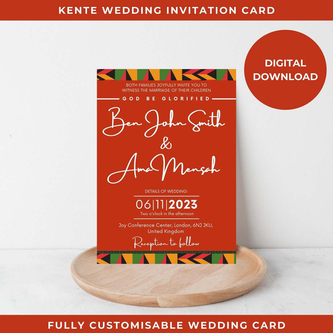 Kente Wedding Card | Ghanaian Wedding Invite | Wedding Stationery ...