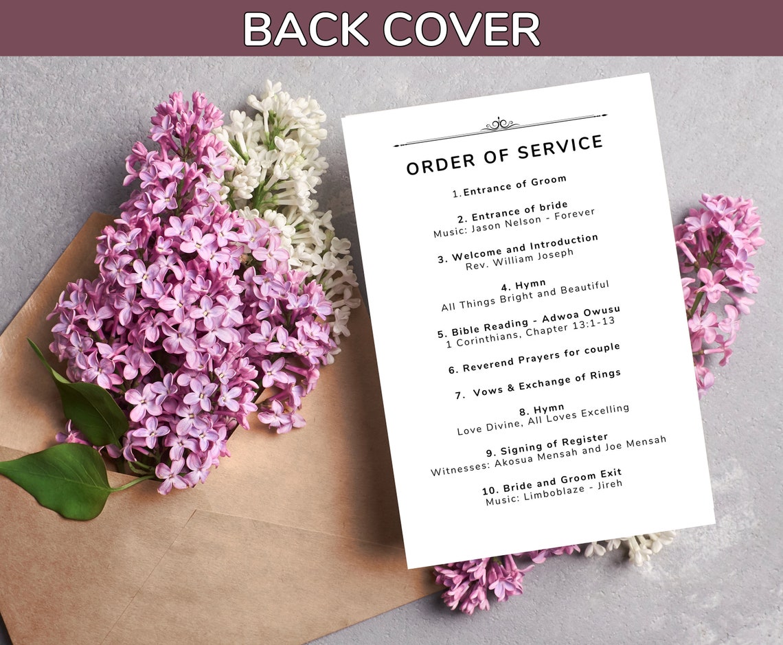 Christian Wedding Program Template | Church Wedding Program | Order of ...