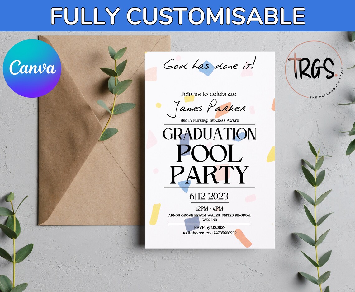 Graduation Pool Party Invitation Canva | School Graduation Ceremony ...
