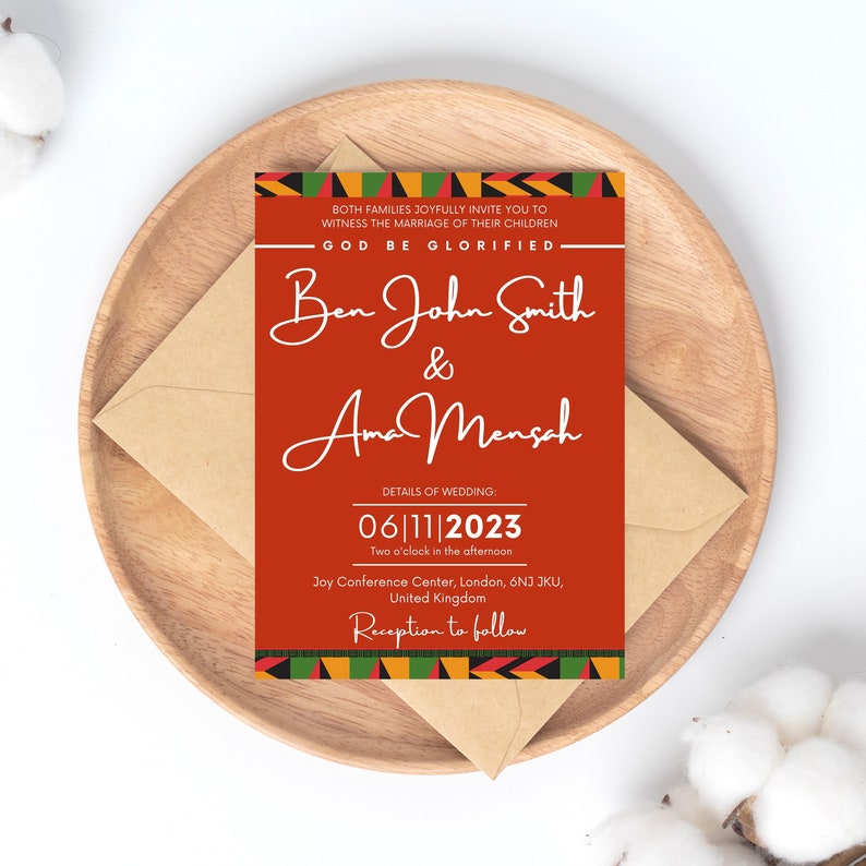 Kente Wedding Card | Ghanaian Wedding Invite | Wedding Stationery ...