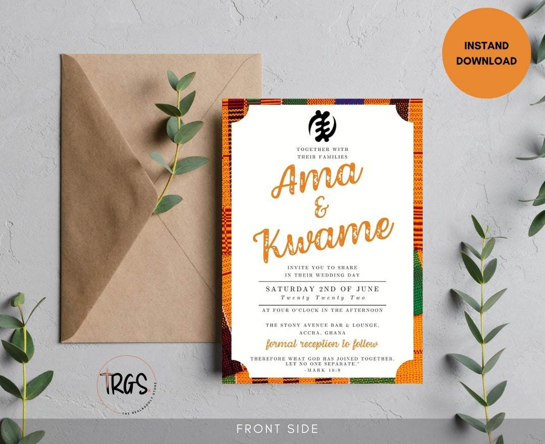 Canva Template Printable | Kente Wedding Invitation | African Wedding ...