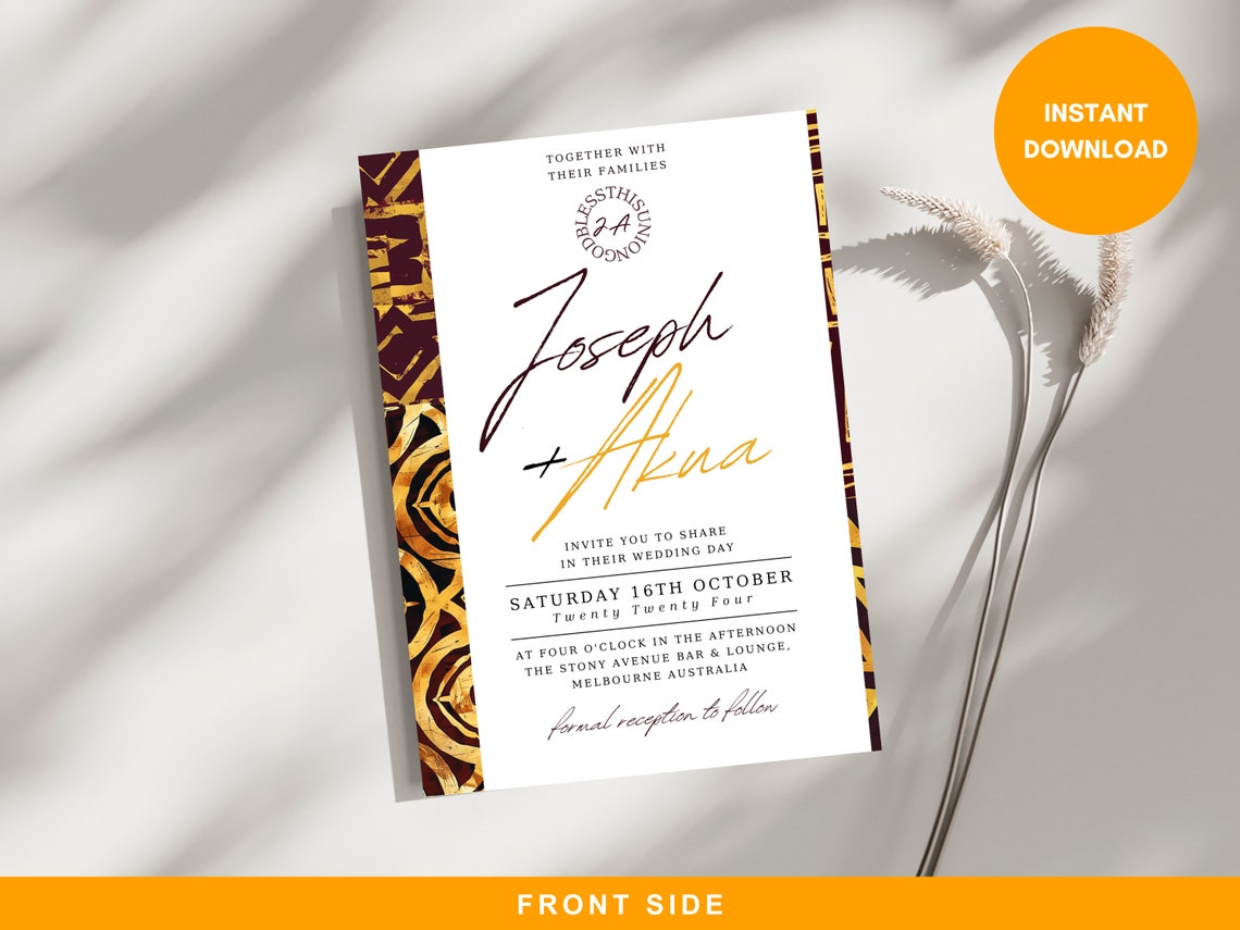 African Wedding Invitation Card for Engaged Couples, African Wedding ...