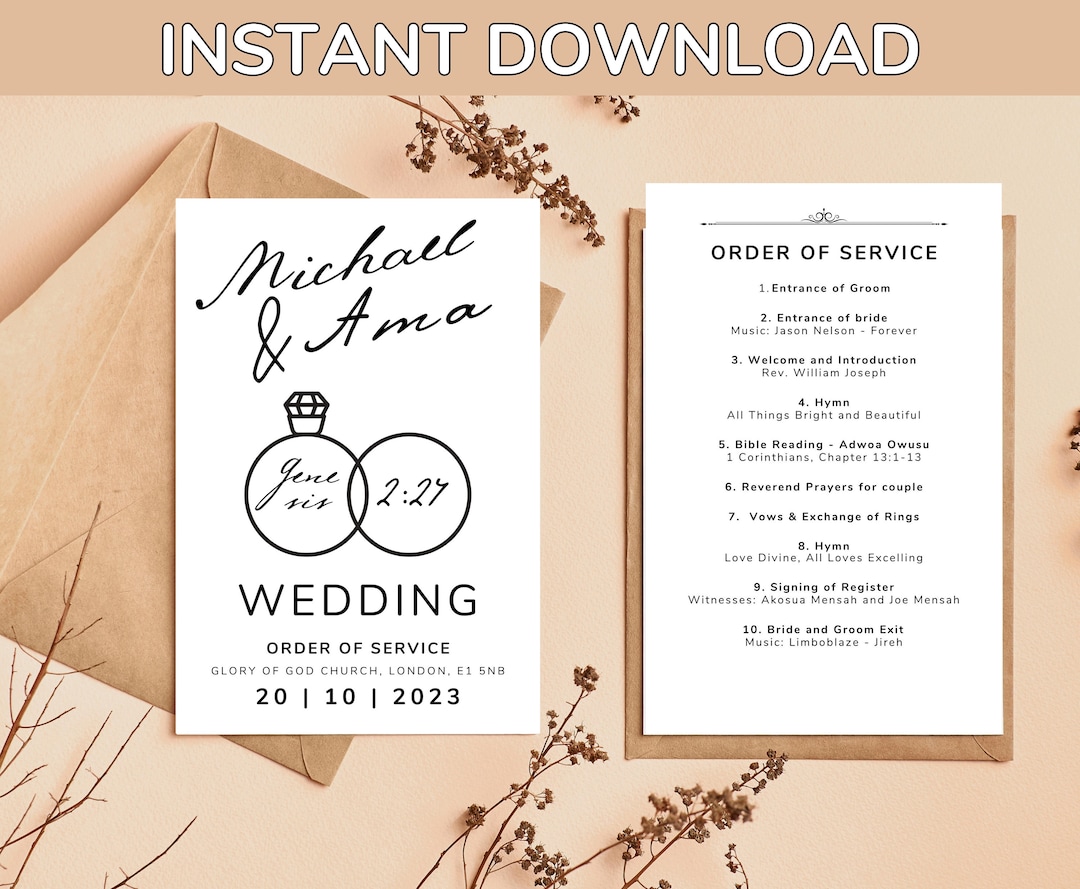 Printable Christian Wedding Program Wedding Mass Program Church Wedding ...