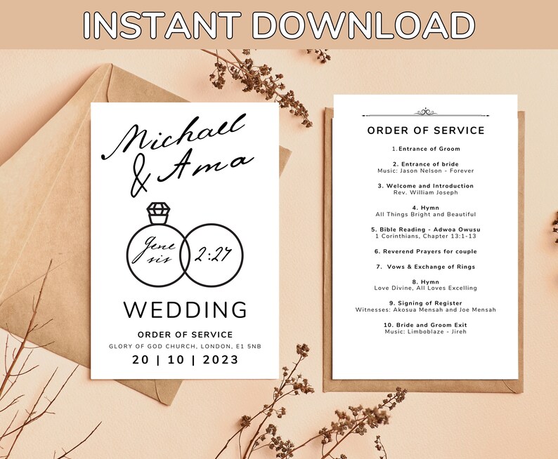 Printable Christian Wedding Program Wedding Mass Program Church Wedding ...