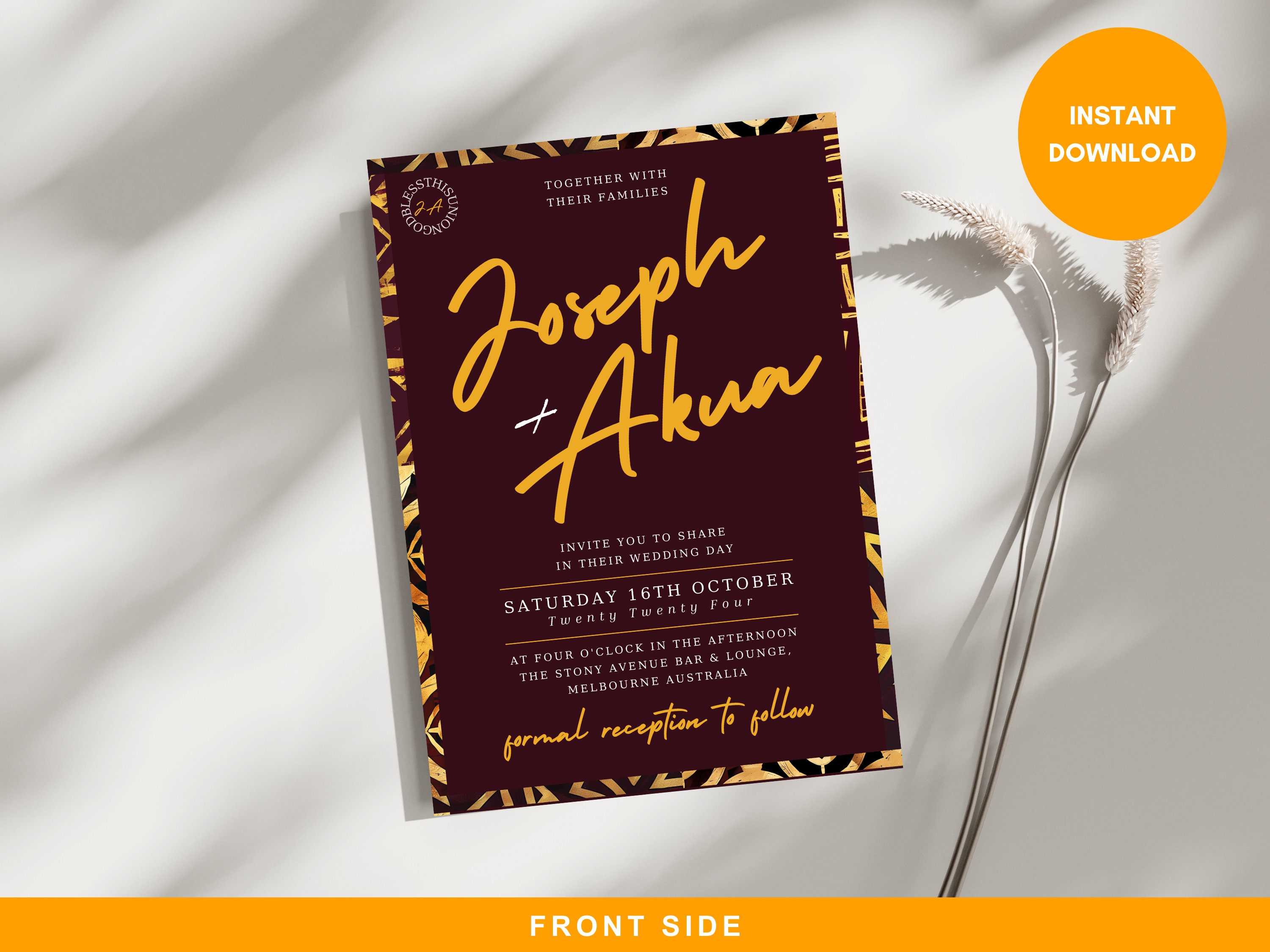 Brown African Wedding Invitation Card for Engaged Couples, African ...