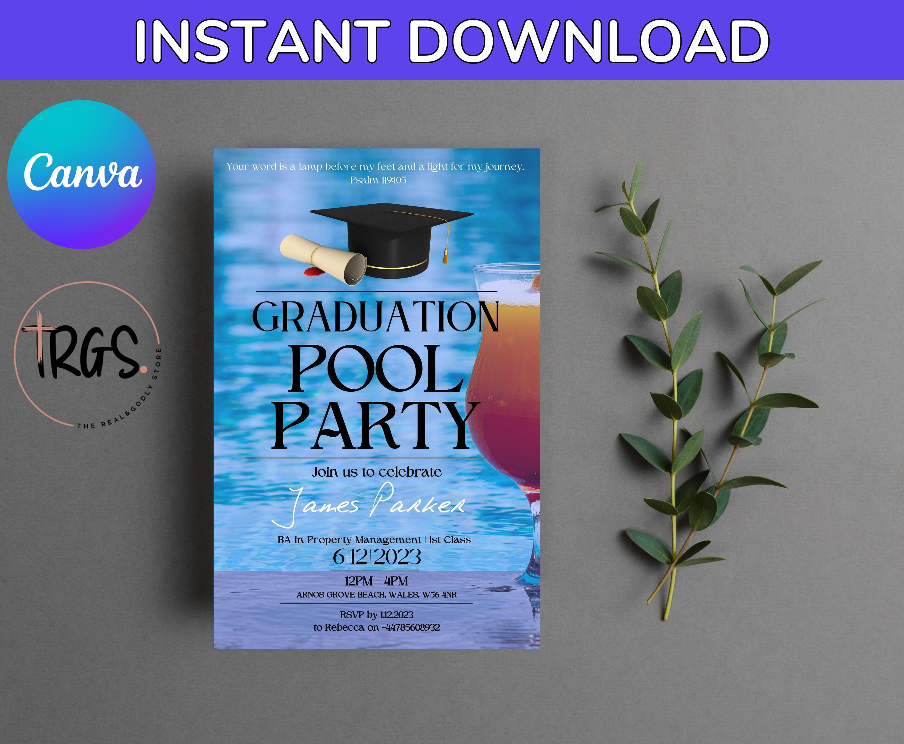 Graduation Pool Party Invitation | Birthday Pool Party Invitation ...