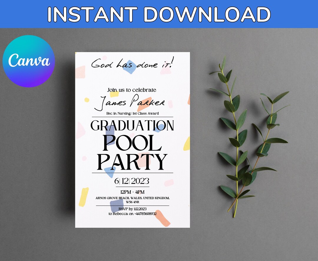 Graduation Pool Party Invitation Canva | School Graduation Ceremony ...