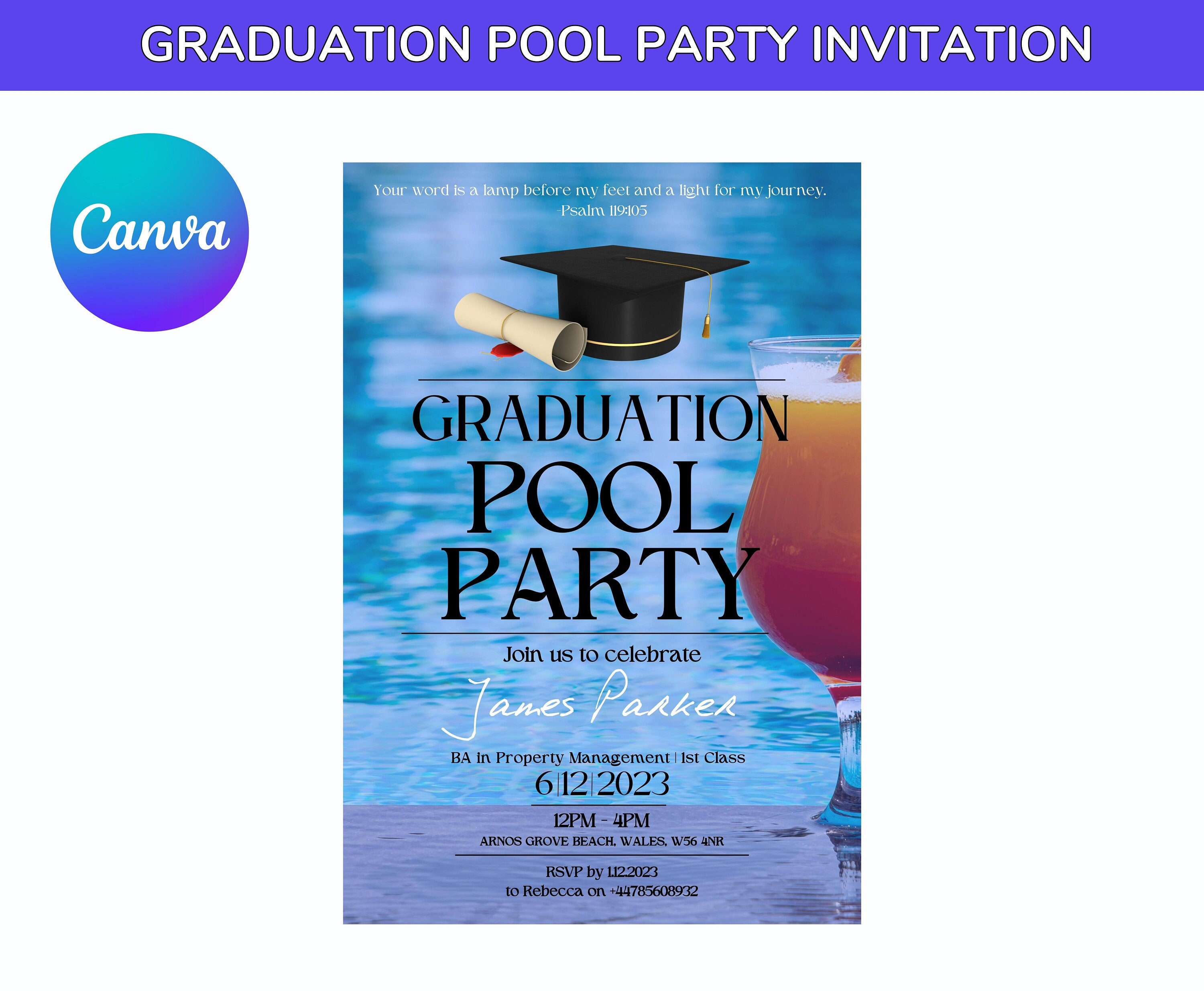 Graduation Pool Party Invitation | Birthday Pool Party Invitation ...