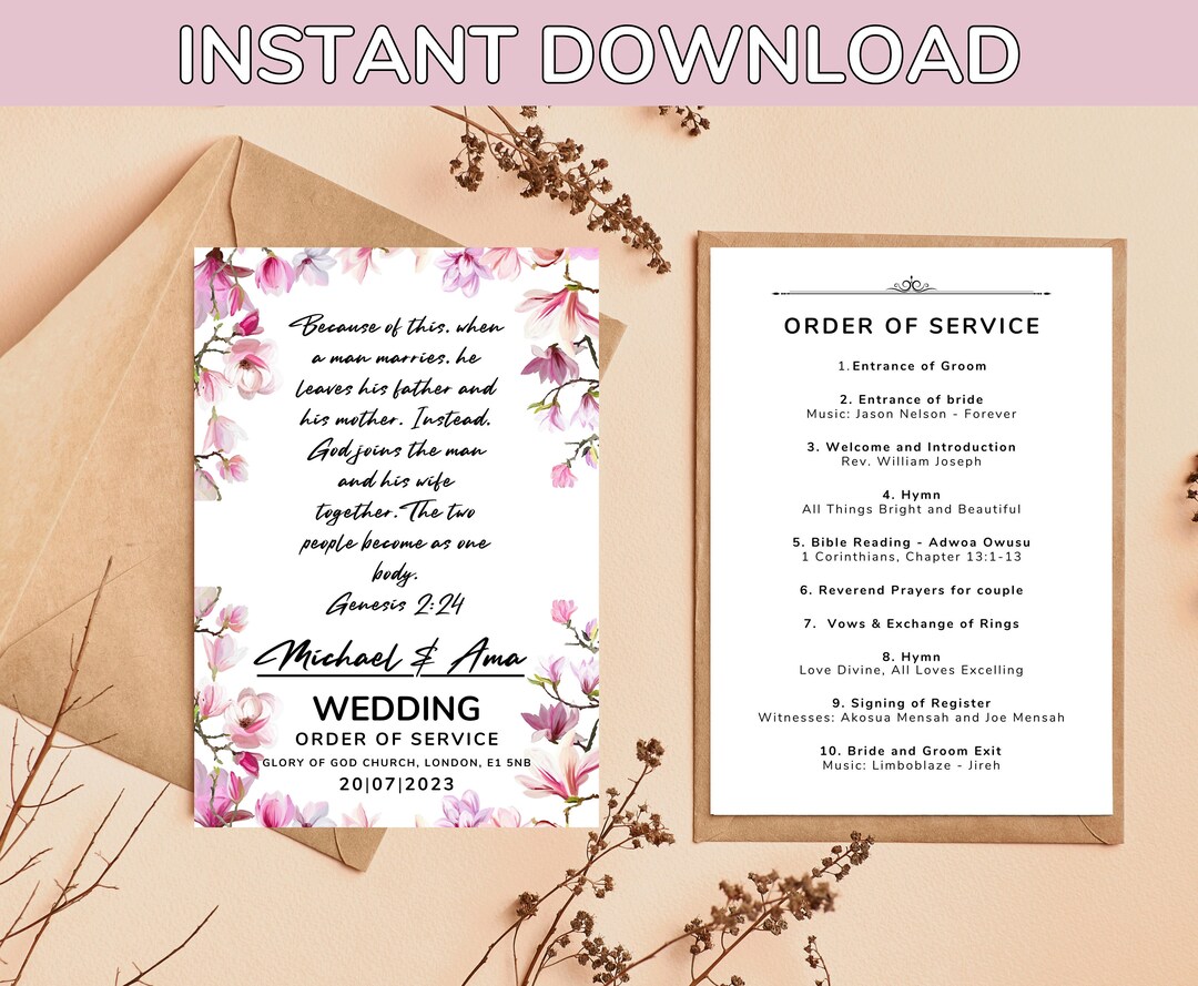 Wedding Program Template Wedding Mass Program Instant Download Catholic ...