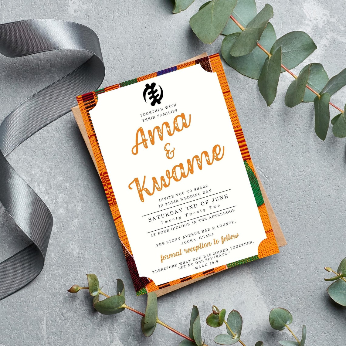 Canva Template Printable Kente Wedding Invitation African Wedding ...