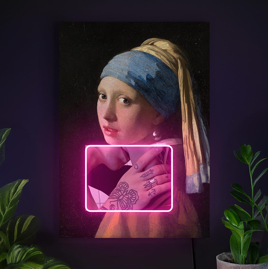 Girl With Pearl Earring Neon Sign, Girl Pop Art Artwork, Vermeer Neon ...