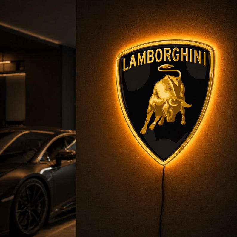 Lamborghini LED Wall Sign, Lamborghini Logo Art, Automotive LED Sign ...