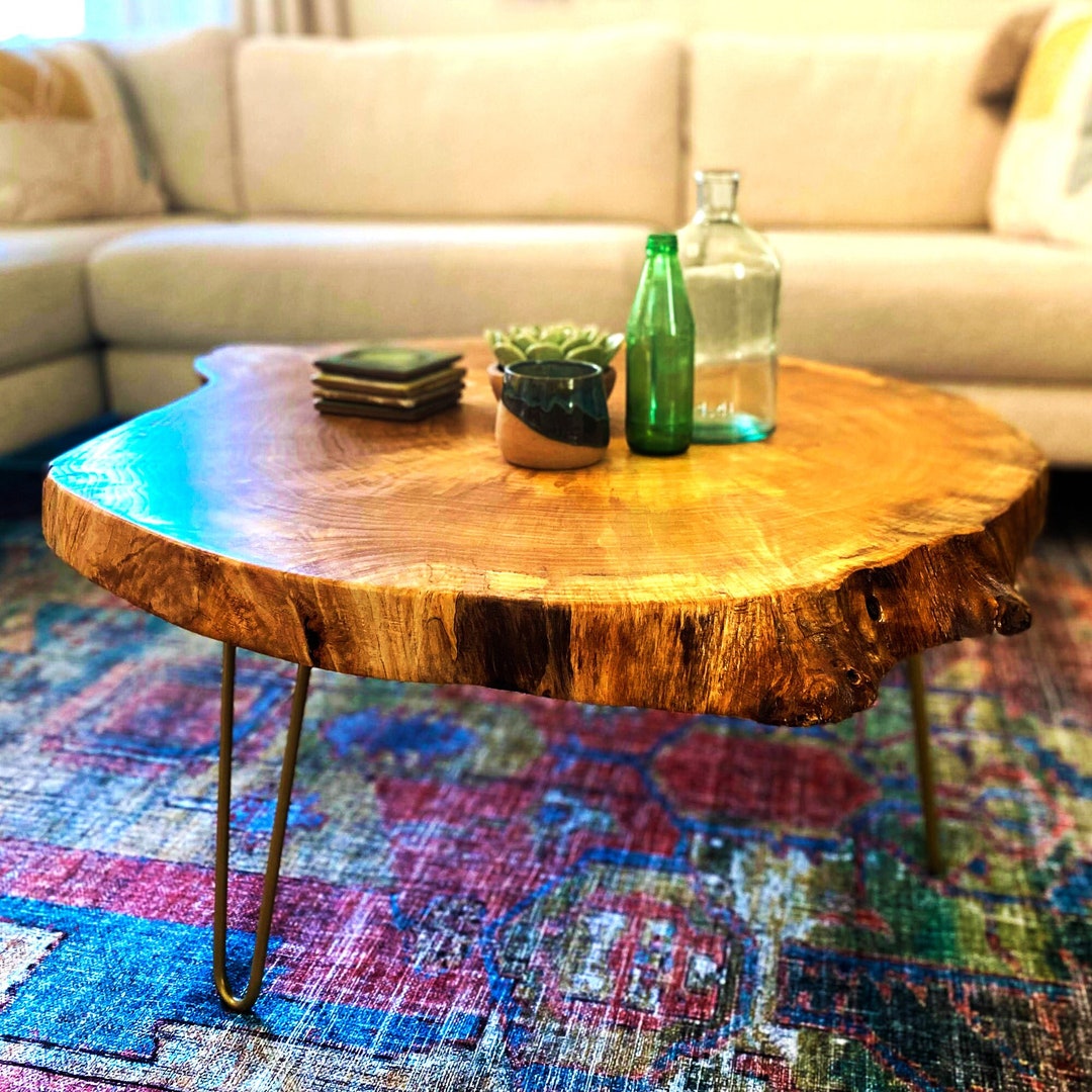 Wood Coffee Table Round, Rustic Wood Coffee Table, Live Edge Coffee and ...