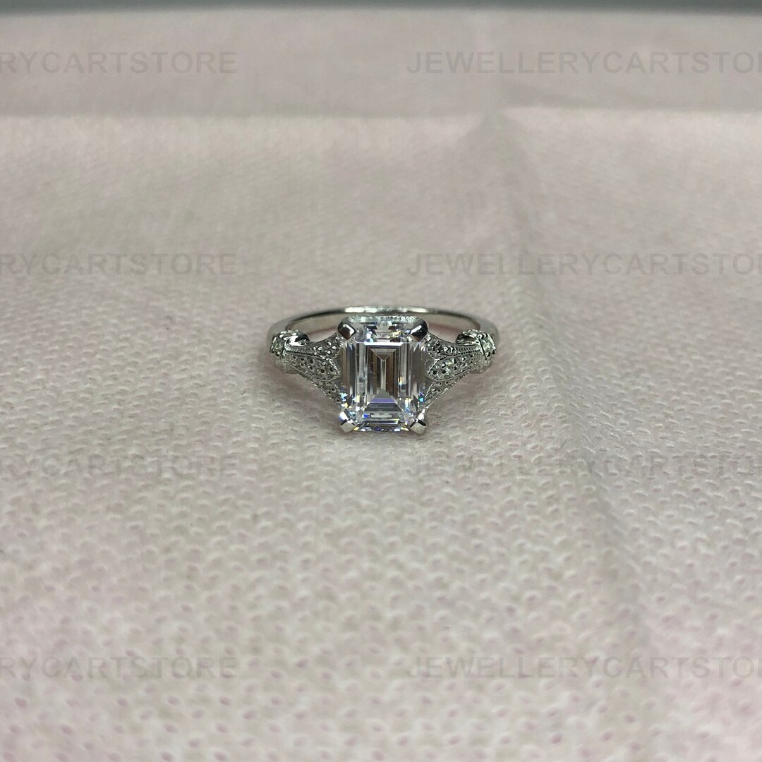 Vintage Ring, 935 Silver Ring, White Emerald Cut Ring, White Gold Ring ...