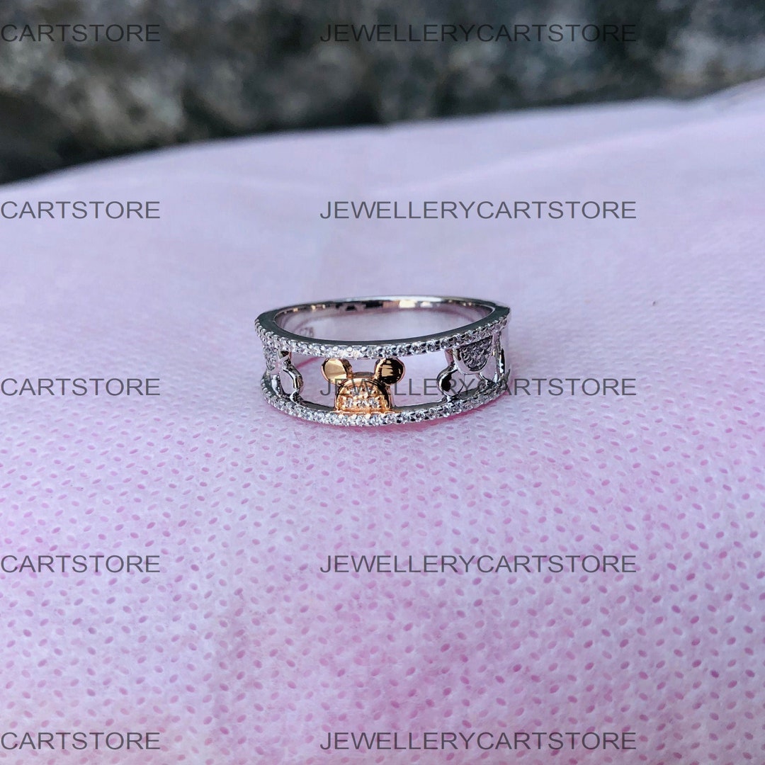 Two-tone Disney Mickey Mouse Band 1/6ctw Diamond Wedding Band 14K White ...