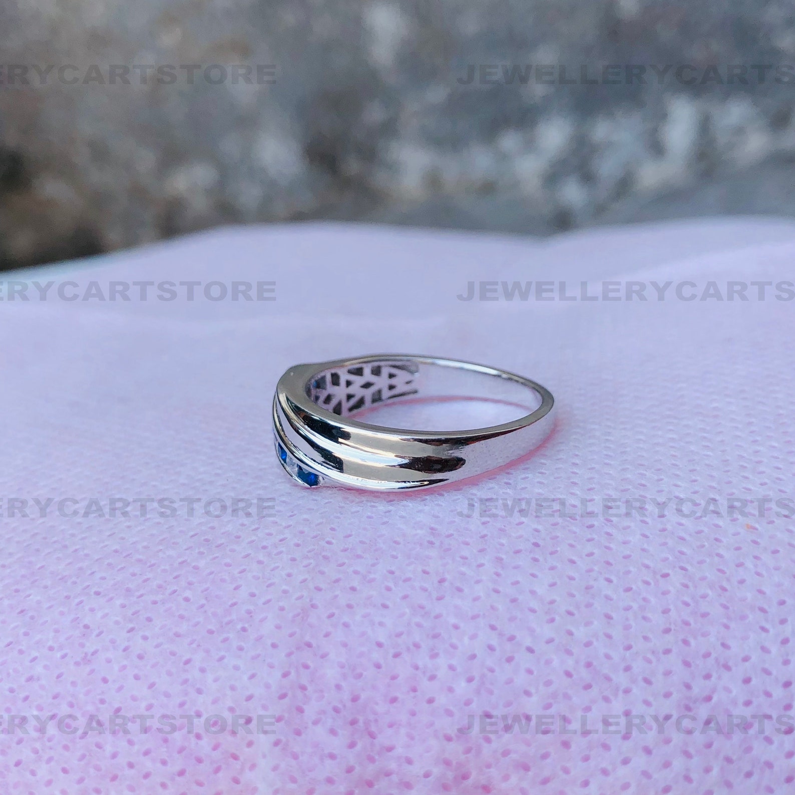 Men's Blue Sapphire and 0.50ct White and Blue Row Wedding Band, 925 ...