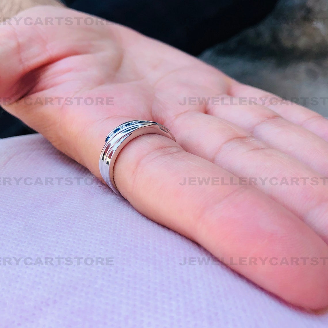Men's Blue Sapphire and 0.50ct White and Blue Row Wedding Band, 925 ...