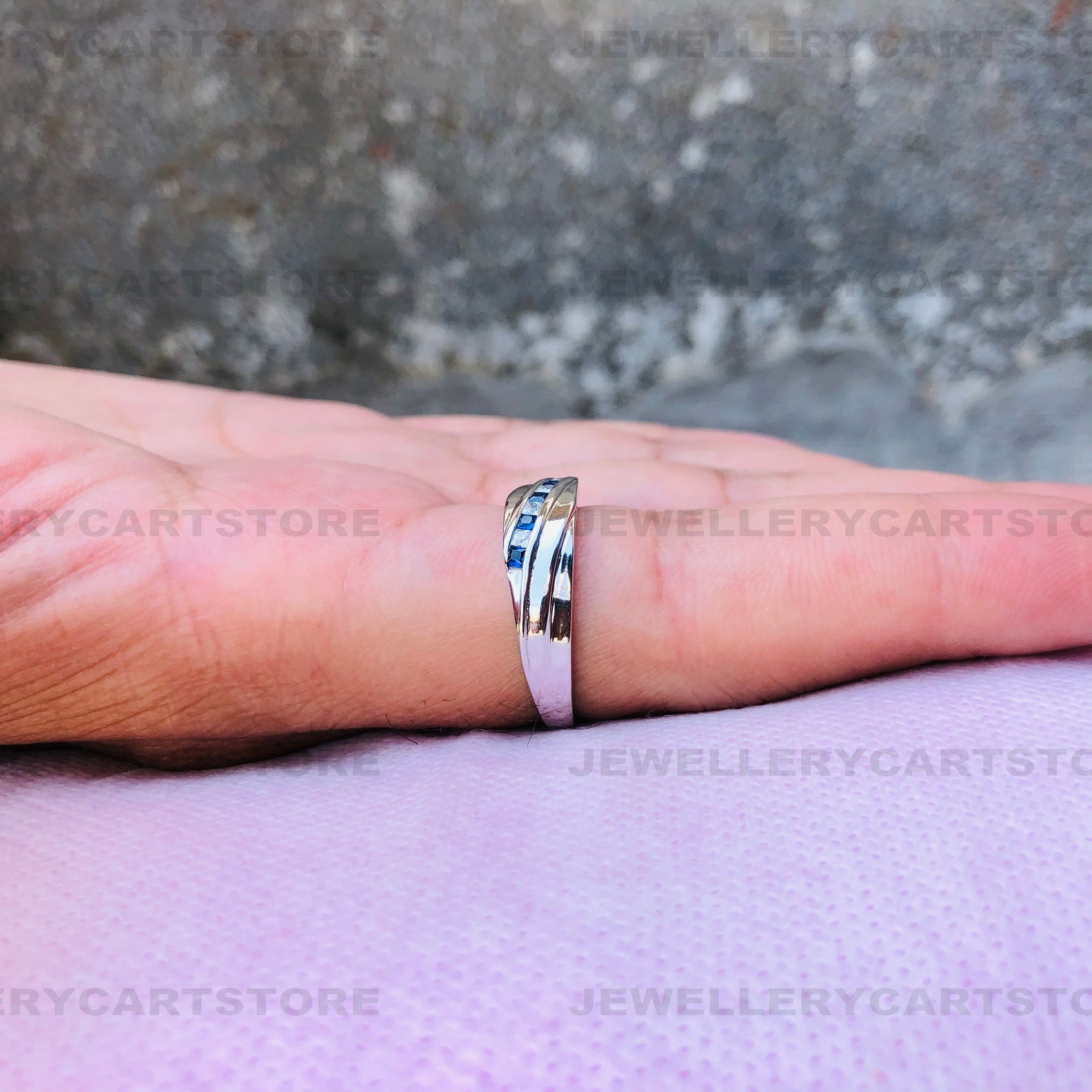 Men's Blue Sapphire and 0.50ct White and Blue Row Wedding Band, 925 ...