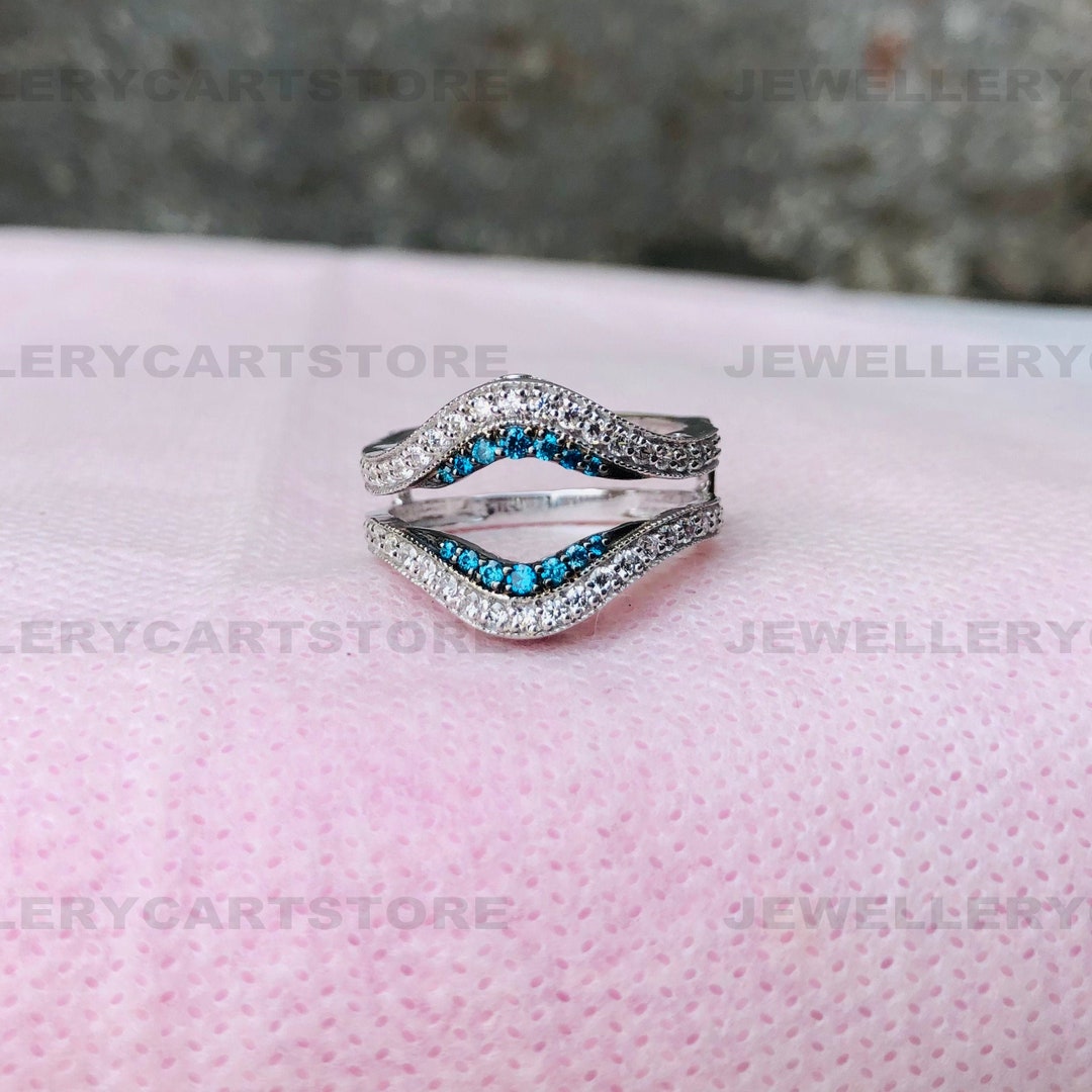 Blue and White Round Diamond Wrap Band, Solitaire Ring Wrap Enhancer ...
